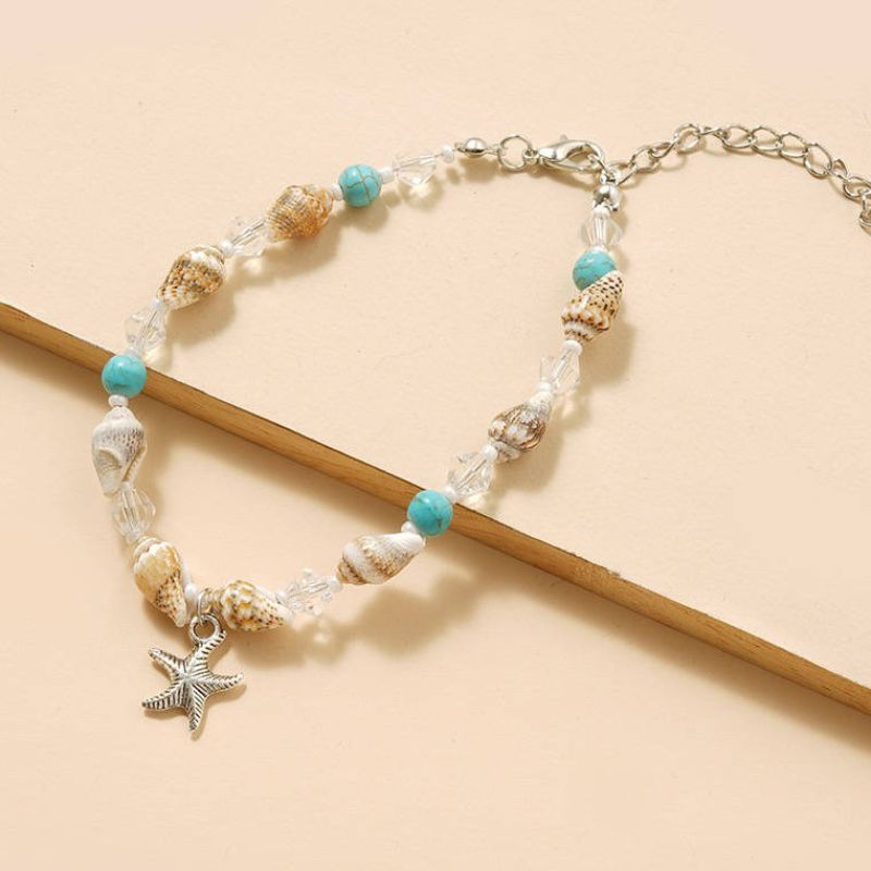 Muschel Fusskette | Modeschmuck mit Türkis Perlen und Muscheln – JS Shop